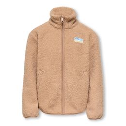 Fleecejacke KIDS Only "KOGEVA LIFE TEDDY JACKET CP OTW NOOS", M&auml;dchen, Gr. 128, beige (cuban sand), Pl&uuml;sch, Obermaterial: 100% Polyester, unifarben, regular fit normal, elastischer Bund, Jacken Fleecejacke