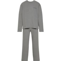 Schlafanzug "LS TEE PANT SET", Herren, Gr. S (48), grau, Jersey, Obermaterial: 100% Baumwolle, Calvin Klein Underwear, unifarben, k&ouml;rpernah lang, Rundhals, eingesetzt gerader Abschluss, Homewear-Sets Schlafanzug, Mit elastischem Bund