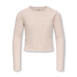 Langarmshirt KIDS Only "KOGNELLA L/S O-NECK TOP JRS NOOS", Mädchen, Gr. 158/164, beige (pumice stone detail:melange), Jersey, Obermaterial: 65% Polyester, 30% Viskose, 5% Elasthan, meliert, regular fit kurz, Rundhals, gewellter Abschluss, Shirts Langarmshirt, in kurzer Form und mit süßen Wellenkanten am Saum
