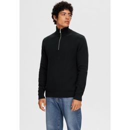 Troyer Selected "SLHDANE LS KNIT STRUCTURE HALF ZIP NOOS", Herren, Gr. XL, schwarz, Strick, Obermaterial: 100% Baumwolle, unifarben, regular fit, Rippbündchen, Pullover Troyer