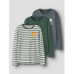 name it Jungen Langarmshirt "NKMNIKOLAI 3P LS TOP"garden topiary pack:garden top, star wei&szlig;, stormy weater, Gr. 122, bedruckt, Jersey, Obermaterial: