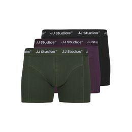 Jack & Jones Trunk JACK & JONES JUNIOR "JACSOHO SOLID TRUNKS 3 PACK JNR SN", Jungen, Gr. 140, 3 Stk., schwarz (duffel bag pack:schwarz, plum perfect), Jersey, Obermaterial: 95% Baumwolle, 5% Elasthan, unifarben, bequem, Unterhosen