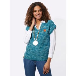 Pullunder Casual Looks "Pullunder", Damen, Gr. 36, blau (petrol, meliert), 54% Baumwolle, 46% Polyacryl, gemustert, mehrfarbig, meliert, Pullover Pullunder