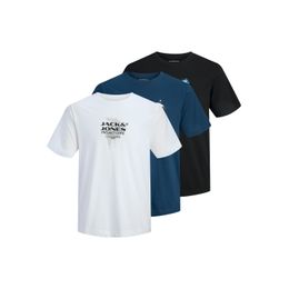 Jack & Jones Rundhalsshirt JACK & JONES "JCOCONDOR TEE SS CREW NECK 3PK MP", Herren, Gr. S, wei&szlig; (hellwei&szlig; pack:w schwarz, titan), Jersey, Obermaterial: 100% Baumwolle, bedruckt, normal, Rundhals, Shirts Rundhalsshirt