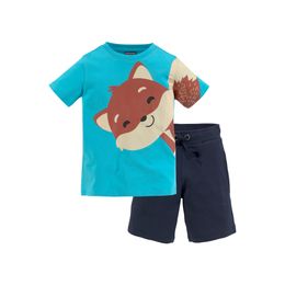 Shirt & Shorts Kidsworld "2tlg. Set T-Shirt + Sweatbermudas", Jungen, Gr. 92/98, blau (türkis, marine), Interlock, Obermaterial: 100% Baumwolle. Obermaterial Hose: 100% Baumwolle, bedruckt, KOB Set-Artikel, FUCHS - Print