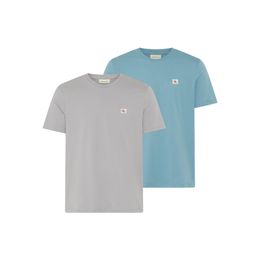 T-Shirt Calvin Klein Jeans "SS BADGE TEE 2 PACK", Herren, Gr. S, blau (smoke blau, formal gray), Single Jersey, Obermaterial: 100% Baumwolle, regular fit normal, Rundhals, eingesetzt abgesteppte Kante, Shirts T-Shirt, Mit Rundhalsausschnitt