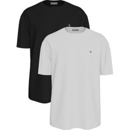 T-Shirt Calvin Klein Jeans "SS CLASSIC MONOGRAM TEE 2PK", Herren, Gr. L, wei&szlig; (schwarz, hellwei&szlig;), Web, Obermaterial: 100% Baumwolle, unifarben, regular fit normal, Rundhals, eingesetzt abgesteppte Kante, Shirts T-Shirt, Mit Rundhalsausschnitt, regular fit