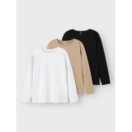 T-Shirt name it "NKMVOBBO LS NREG TOP 3P NOOS", Jungen, Gr. 104, schwarz, Jersey, Obermaterial: 100% Baumwolle, unifarben, normal normal, Rundhals, Shirts T-Shirt
