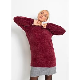 Longpullover BONPRIX "Chenille-Longpullover", Damen, Gr. 48/50 (XL), rot (ahornrot), Obermaterial: 100% Polyester, bequem, Pullover Longpullover, Chenille-Longpullover