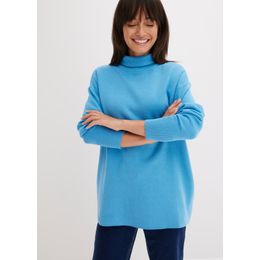 Strickpullover bonprix "Gerippter Pullover aus reiner Baumwolle", Damen, Gr. 44/46 (L), blau (brilliantblau), Obermaterial: 100% Baumwolle, oversize, Pullover Strickpullover, Gerippter Pullover aus reiner Baumwolle