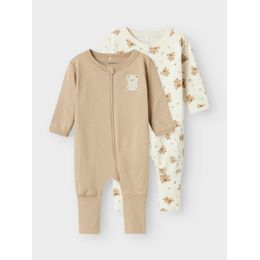 Schlafoverall name it "NBNNIGHTSUIT 2P ZIP FF JET BEAR NOOS", Jungen, Gr. 56, N-Gr, grün (jet stream), Jersey, Obermaterial: 100% Baumwolle, bedruckt, regular fit, Overalls