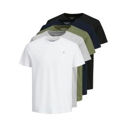 Jack & Jones Rundhalsshirt JACK & JONES "JORJXJ im 5er Pack mit Rundhals und angenehmem Tragegef&uuml;hl", Herren, Gr. M, bunt (navy, schwarz, olivgr&uuml;n, hellgrau), Single Jersey, Obermaterial: 100% Baumwolle, unifarben, normal normal, Rundhals, Shirts Rundhalsshirt, unifarben, modisch, regular fit, Baumwolle, Rundhals