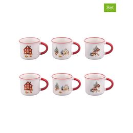 Villa d ́Este 6er-Set: Kaffeetassen ''Winter Village'' in Wei&szlig;/ Rot - 90 ml - 12% | Gedeckter-tisch