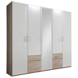 Mid.you Dreht&uuml;renschrank Wimex Freiburg, Wei&szlig;, Eiche, Kunststoff, 3 F&auml;cher, 4 Schublade(n) Schubladen, 225x210x58 cm, in verschiedenen Gr&ouml;&szlig;en erh&auml;ltlich, Holzdekoren erh&auml;ltlich, Schlafzimmer, Kleiderschr&auml;nke, Dreht&uuml;renschr&auml;nke