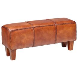 Landscape Sitzbank, Braun, Teak, Holz, Leder, Echtleder, Rindleder, Teakholz, massiv, 110x45x35 cm, Esszimmer, B&auml;nke, Sitzb&auml;nke