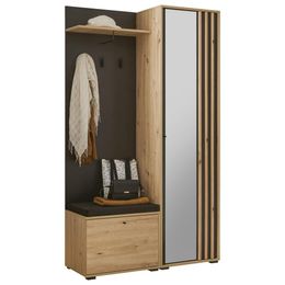 Xora Garderobe Volano, Schwarz, Eiche Artisan, Glas, Holzwerkstoff, 5-teilig, 114x197x40 cm, Garderobe, Garderoben-Sets & Serien, Garderoben-Sets