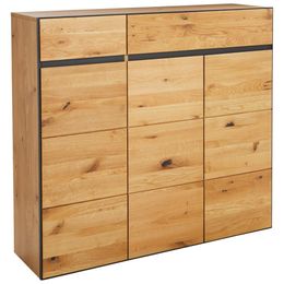 Linea Natura Schuhschrank, Anthrazit, Eiche, Holz, Metall, Wildeiche, teilmassiv,furniert, massiv,massiv, 8 F&auml;cher, 2 Schublade(n) Schubladen, 132.5x122.8x38 cm, Typenauswahl, Beim&ouml;bel erh&auml;ltlich, Holzm&ouml;bel, Garderoben Holz