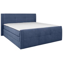 Boxxx Boxspringbett, Blau, Textil, H3, H&ouml;he ca. 19 cm, 180x200 cm, Topper durchgehend, in verschiedenen Gr&ouml;&szlig;en erh&auml;ltlich, Matratze geteilt, Schlafzimmer, Betten, Doppelbetten