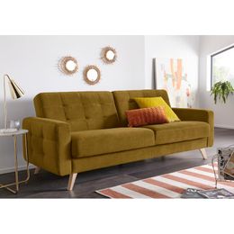 exxpo - sofa fashion 3-Sitzer &raquo;Nappa, kompakt, bequem, zeitloses Design, Breite 222cm, L-Form&laquo; tolle Detailverarbeitung gelb Samtvelours (100% 