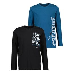 Blue Seven Langarmshirt Packung, 2 Stk. mit coolen Frontmotiven schwarz/blau 176 176 Sportlich maskuline Langarmshirts im Doppelpackt von Blue Seven