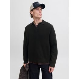 Jack & Jones Jack & Jones Herren Strickpullover &raquo;JCOCOVER KNIT SPLIT NECK POLO&laquo; schwarz S
