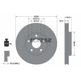 TEXTAR Bremsscheibe PRO 92274803 vorne rechts links au&szlig;enbel&uuml;ftet 330mm f&uuml;r JEEP 52124762AC 52124762AB K2AMV4762AC