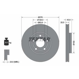 TEXTAR Bremsscheibe vorne rechts links innenbel&uuml;ftet 278mm f&uuml;r FORD 2384229 R2X61125AA L1TC1125AA 92327503