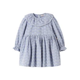 Lil'Atelier Kleid M&auml;dchen Gr&ouml;&szlig;e 116 taubenblau / wei&szlig;