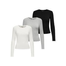 Only Longsleeve 3er Pack in Schwarz/Ecru/Grau | Gr.: L