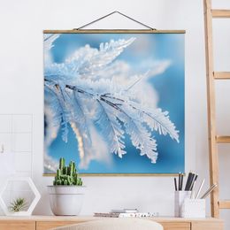 Bilderwelten Stoffbild mit Posterleisten Vereister Zweig Close-Up