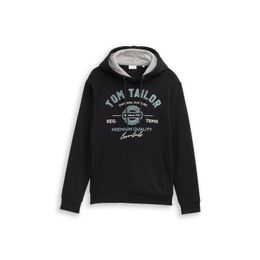 Tom Tailor Herren Hoodie Sweatshirt mit Logo-Print, schwarz, Uni, Gr. M