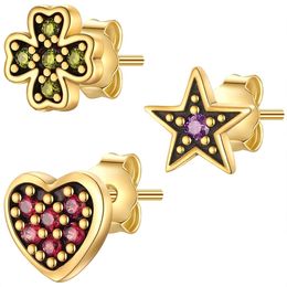 Glanzst&uuml;cke M&uuml;nchen Paar Ohrstecker GLANZST&Uuml;CKE M&Uuml;NCHEN "Set: GSM2193", gelbgold, gr&uuml;n, Ohrringe, Damen, 5,8/5,7/5,7mm,mit Zirkonia, Silber 925 (Sterlingsilber), aus Sterling Silber