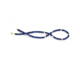 Perlenkette Lady, blau, Halsketten, Damen, bis60cm, Metall, L: 55, Perlenkette