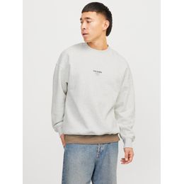 Jack & Jones Sweatshirt JACK & JONES "JJEURBAN EDGE STUDIO SWEAT CREW NOOS", Herren, Gr. M, grau (weiß melange), angeraute Sweatware, Obermaterial: 70% Baumwolle, 30% Polyester, meliert, loose fit taillenbedeckt, Rundhals, Rippbündchen, Sweatshirts Sweatshirt, mit Front und Back Print
