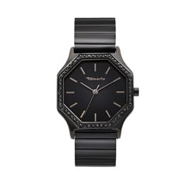 Tamaris Damen Quarzuhrschwarz, Armbanduhren, Armbanduhr, Damenuhr, Edelstahlarmband, analog, Zirkonia (synth.)