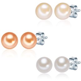 Paar Ohrstecker Valero Pearls "Set: A1052", apricot, Ohrringe, Damen, 6,5, Silber 925 (Sterlingsilber), aus S&uuml;&szlig;wasser-Zuchtperlen