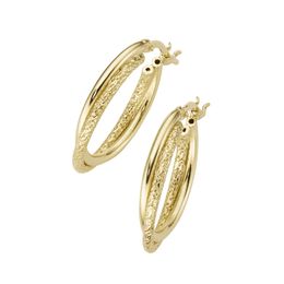 Paar Creolen Smart Jewel "zweireihig, gl&auml;nzend und strukturiert, Silber 925", gold, Ohrringe, Damen, Silber 925 (Sterlingsilber)