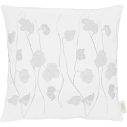 Dekokissen Apelt "1113" Gr. 1, bunt (silberfarben, wei&szlig;, gebl&uuml;mt), B:46cm L:46cm, Polyester, Dekokissen_Sitzkissen_Kissenh&uuml;llen, Kissenh&uuml;lle ohne F&uuml;llung, 1 St&uuml;ck