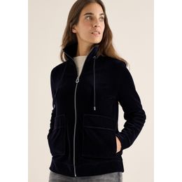 Cordjacke Cecil, Damen, Gr. XXL (46), urban dunkelblau, Cord, Obermaterial: 77% Baumwolle, 18% Polyester, 5% Elasthan, unifarben, lässig geschnitten hüftbedeckend, Rundhals, Bündchen, Jacken, mit Stehkragen mit Tunnelzug