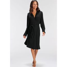 Kimono Bruno Banani, Damen, Gr. 32/34, schwarz, Viskose, unifarben, Kurzform, Hausm&auml;ntel, mit sch&ouml;nen Spitzendetails