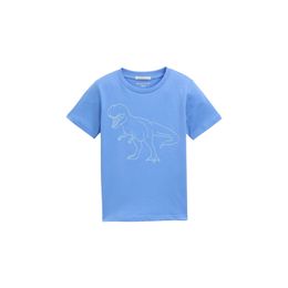 T-Shirt Tom Tailor, Jungen, Gr. 116/122, blau (soft mid blau), Jersey, Obermaterial: 100% Baumwolle, bedruckt, regular fit taillenbedeckt, Rundhals, gerader Abschluss, Shirts T-Shirt, mit in der Nacht leuchtendem Print