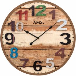 Wanduhr AMS "W9539", braun, Wanduhren, Damen, B/H/L: 5cm, Wanduhr, Quarzuhr,Holz,Wohnzimmer,Esszimmer,K&uuml;che,Arbeitszimmer,B&uuml;ro,Flur