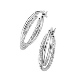Paar Creolen Smart Jewel "zweireihig, gl&auml;nzend und strukturiert, Silber 925", silber, Ohrringe, Damen, Silber 925 (Sterlingsilber)