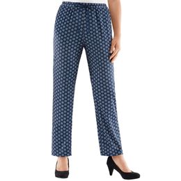 Jerseyhose Classic Basics, Damen, Gr. 54, Normalgr&ouml;&szlig;en, blau (marine, gebl&uuml;mt), 100% Polyester, gemustert, lang, Hosen Jerseyhose