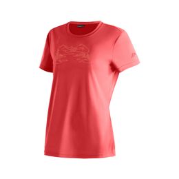 T-Shirt Maier Sports "Wilma Print", Damen, Gr. 48, rot (karminrot), 100% Polyester, Rundhals, Shirts T-Shirt, Damen Funktionsshirt, Freizeitshirt mit Aufdruck, Regular Fit