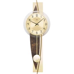 Pendelwanduhr AMS "W7453", braun (messingfarben, braun), Wanduhren, Damen, B/H/L: 23cm x 8cm x 67cm, Quarzuhr, Holz-/Messinggeh&auml;use,Esszimmer,Wohnzimmer,Made in Germany
