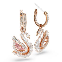 Paar Creolen SWAROVSKI "Schmuck Geschenk Schwan Ohrringe", gold (roségoldfarben, metallfarben, kristallweiß, pink, kristallweiß, pink), Ohrringe, Damen, Metall, Swarovski Kristall, Swarovski Zirkonia (s.) - Einhänger abnehmbar