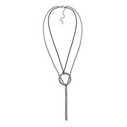 Kette mit Anh&auml;nger Steuer "Metall zweifarbig Glasstein wei&szlig;", silber, Halsketten, Damen, 52,0cm, Metall, L: 52, gl&auml;nzend