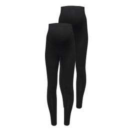 Umstandsleggings Only Maternity "OLMLOVELY NEW LEGGING 2PCK JRS NOOS", Damen, Gr. XS (34), N-Gr, schwarz, Jersey, Obermaterial: 95% Baumwolle, 5% Elasthan, unifarben, slim fit normal, Hosen
