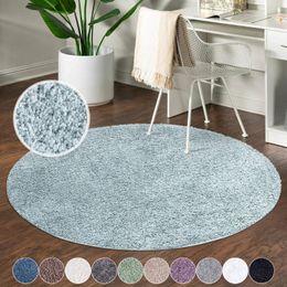 Hochflor-Teppich Carpet City "City Shaggy", blau (türkis), H:30mm Ø:200cm, Polypropylen, Teppiche, Teppich Langflor, Uni, Shaggy, flauschig-weich
